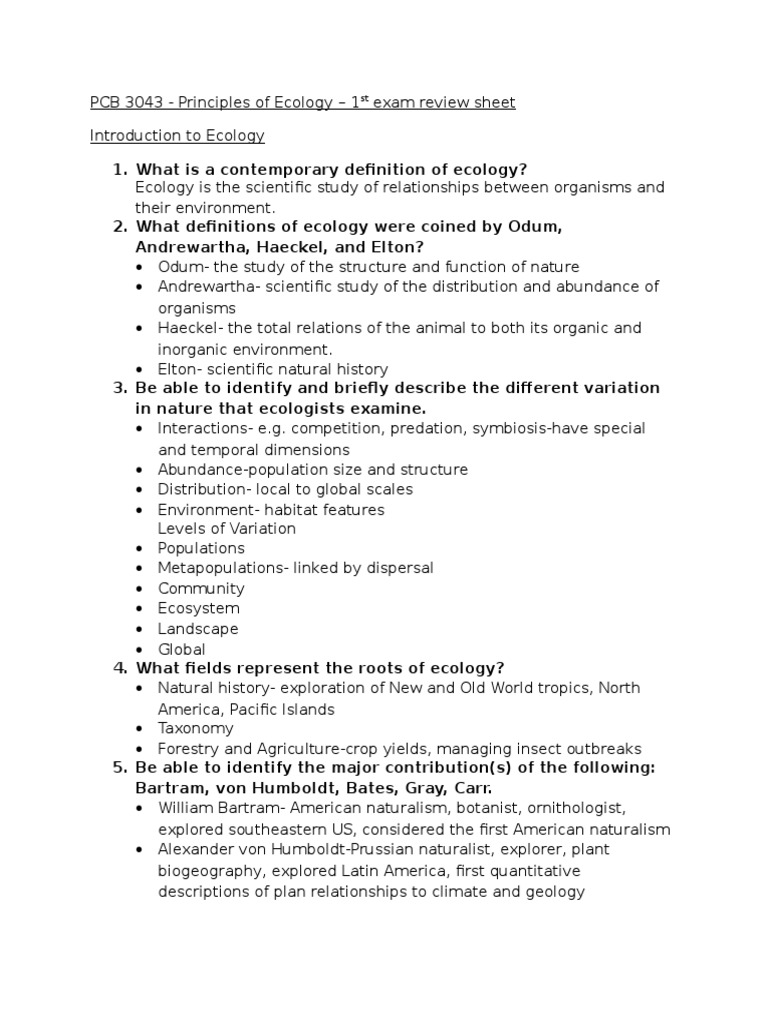 Ecology Exam 1 Review | PDF | Biological Dispersal | Natural History
