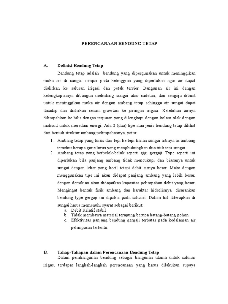 Perencanaan Bendung Tetap | PDF