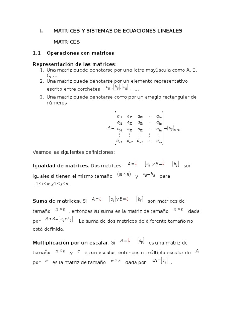 Álgebra Lineal. Matrices y Sistemas de Ecuaciones Lineales. | PDF ...