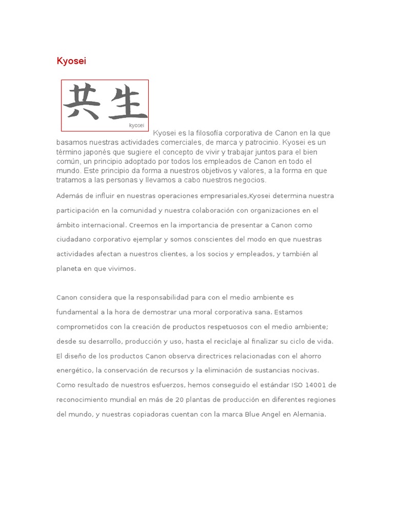 Filosofía Kyosei de Canon y RSC | PDF | Canon Inc. | Responsabilidad ...