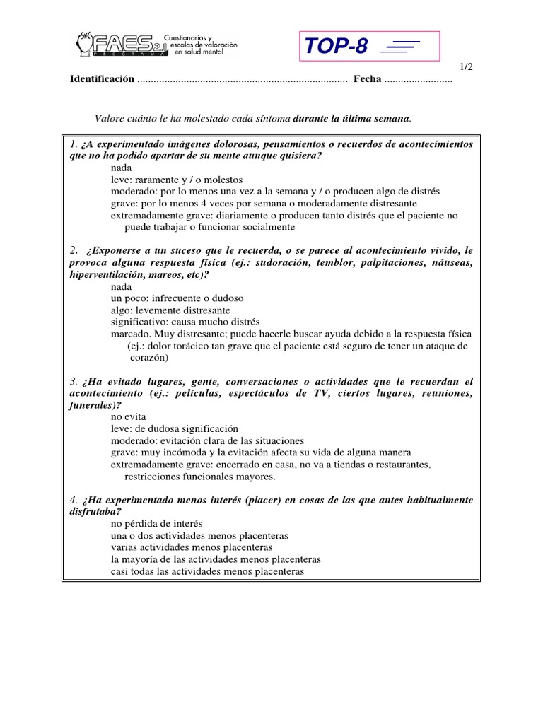 Escala de 8 Items para Evaluar Resultados de Tratamiento Del TEPT | PDF | Trastorno de estrés ...