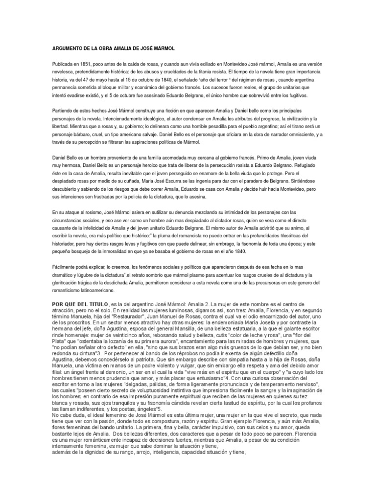 Argumento de La Obra Amalia de José Mármol | PDF | Science | Ciencia ...