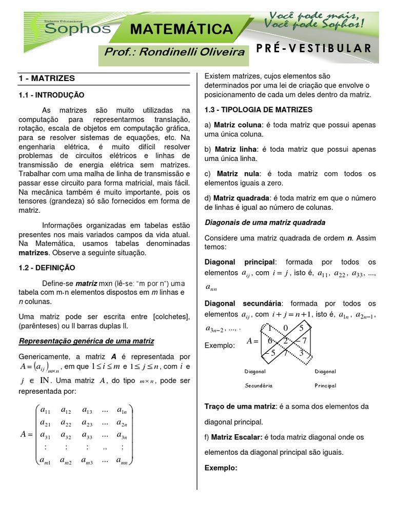 Matrizes + Exercícios | PDF | Matriz (Matemática) | Teoria da Matrix