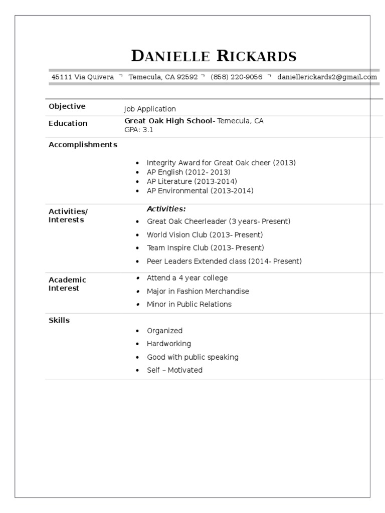 Cheerleader Resume of Danielle Rickards | PDF | Career & Growth ...