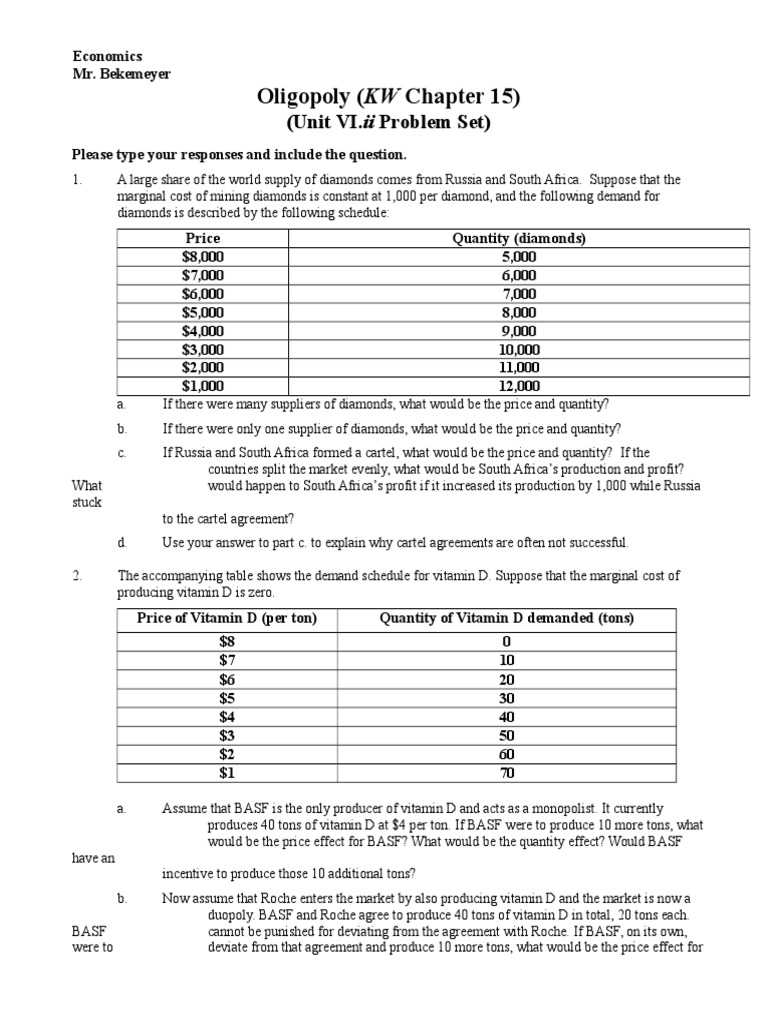 ECONu6.2 CH 15 Problem Set | PDF | Cartel | Prices