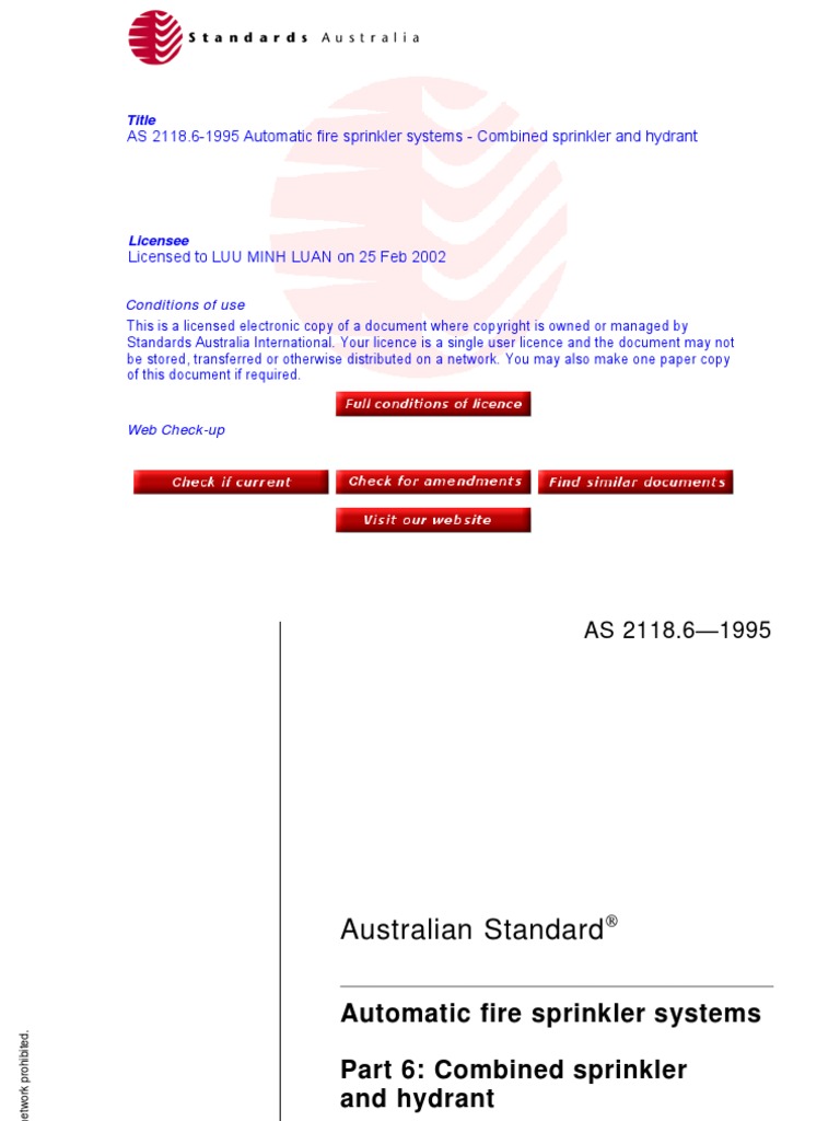 As 2118.6-1995 Automatic Fire Sprinkler Systems - Combined Sprinkler ...