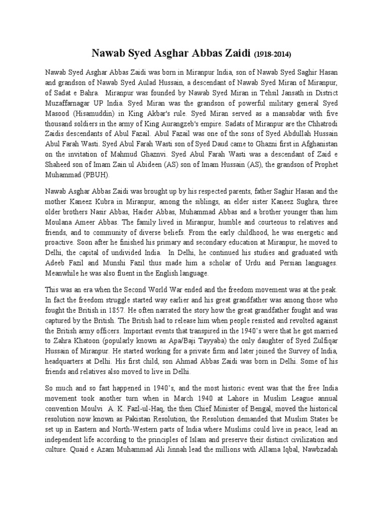 Nawab Syed Asghar Abbas Zaidi | PDF | Pakistan Peoples Party | Zulfikar ... Nawab Syed Asghar Abbas Zaidi | PDF | Pakistan Peoples Party | Zulfikar ...