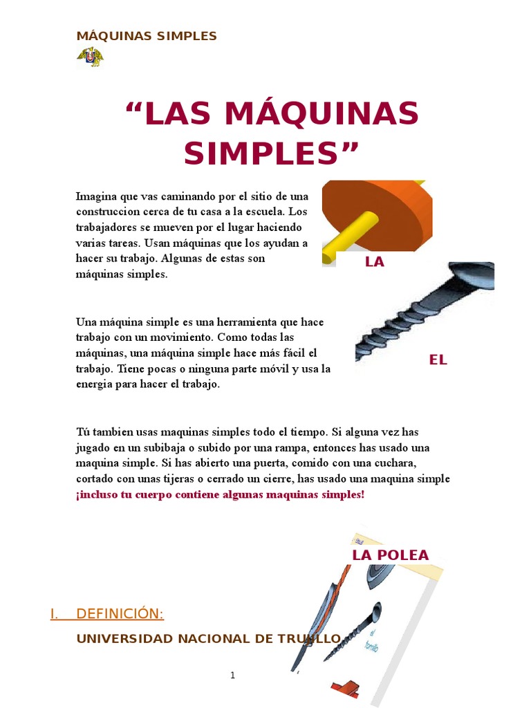 Definición y Tipos de Máquinas Simples | PDF | Palanca | Eje