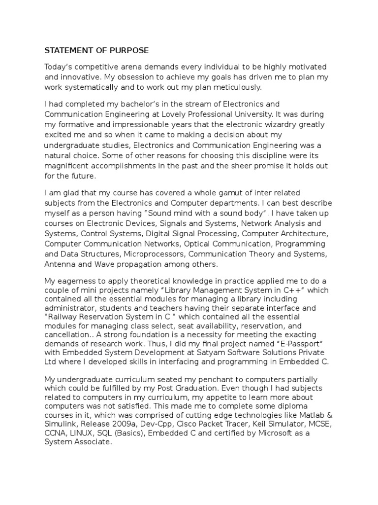 Sample Sop Electronics | PDF | Telecommunication | Signal (Electrical ...