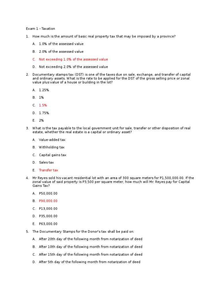 Real Property Taxation Exam Questions | PDF | Capital Gains Tax ...
