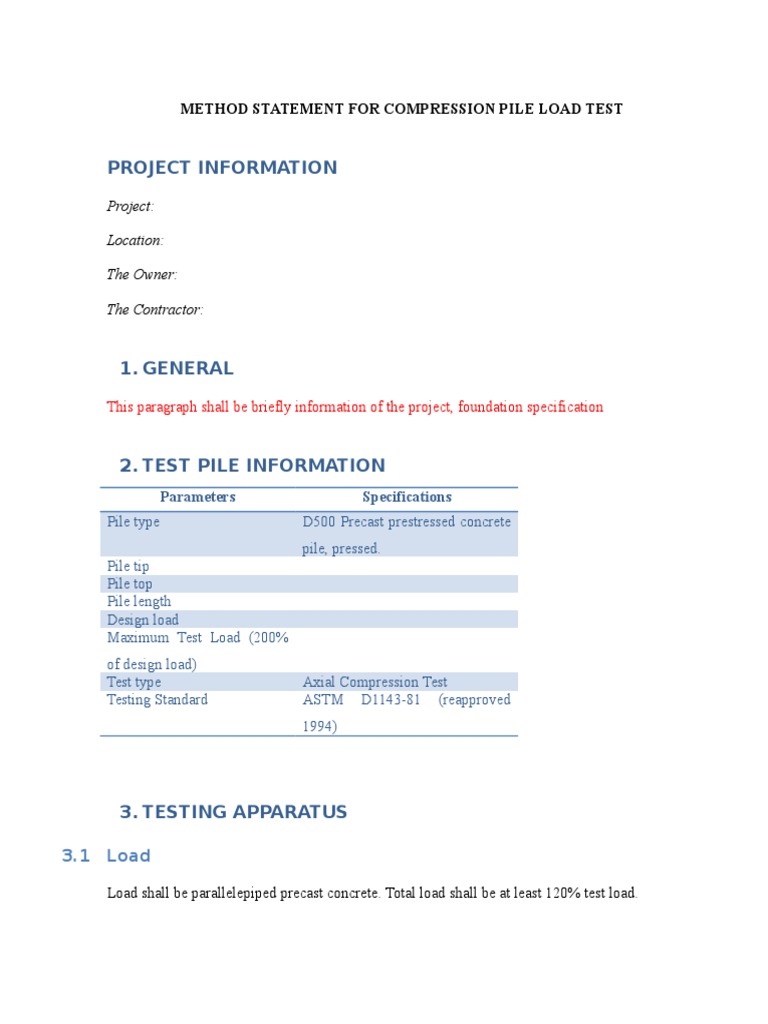 Method Statement For Compression Pile Load Test | PDF | Deep Foundation ...