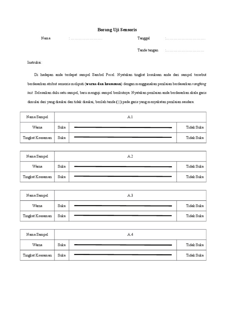 Borang Uji Sensoris | PDF