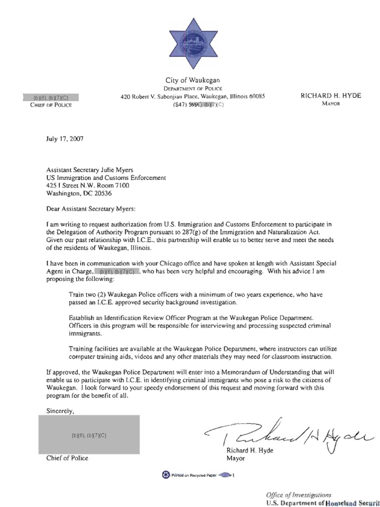 Waukegan, Illinois - Request To Join ICE 287 (G) Program | PDF | U.S ...