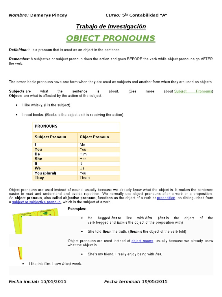 Object Pronouns | PDF | Object (Grammar) | Verb
