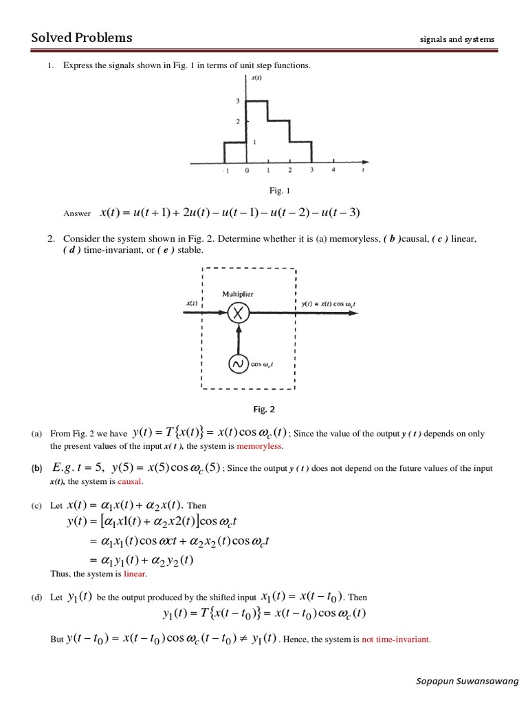 Signals and Systems Solved Problems | PDF | Systems Theory ...