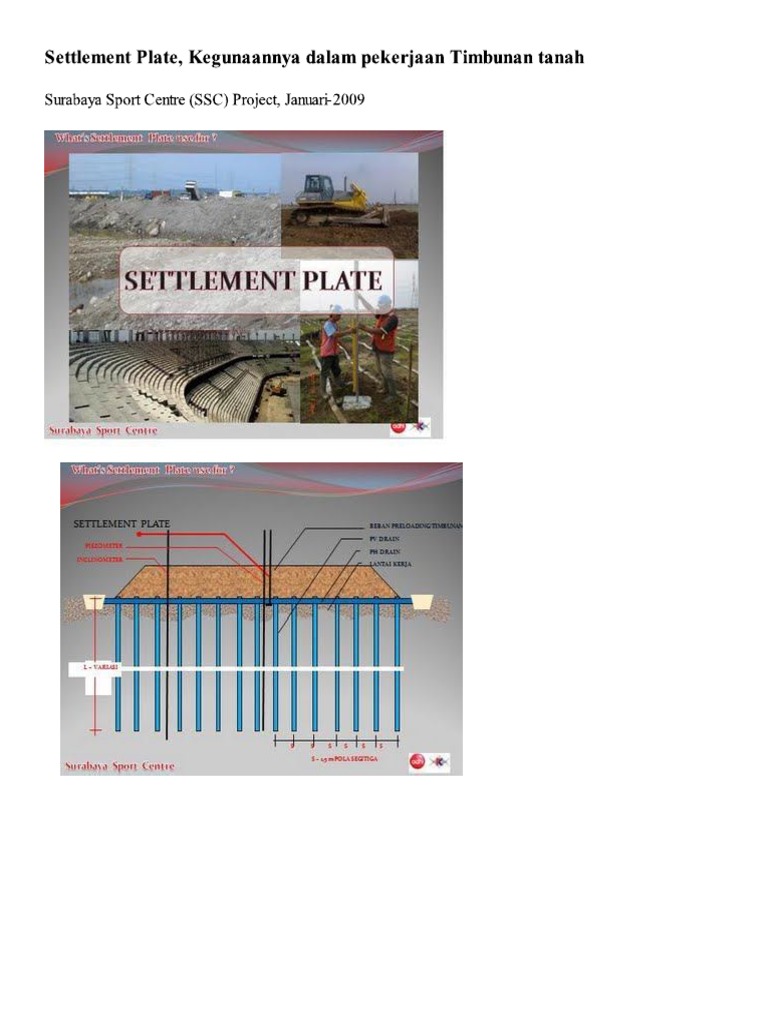 Settlement Plate, Kegunaannya Dalam Pekerjaan Timbunan Tanah | PDF