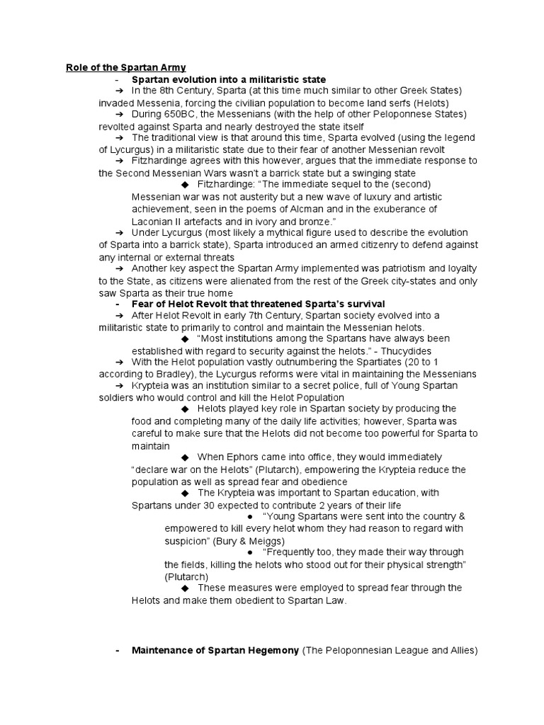 Role of The Spartan Army | PDF | Sparta | Ancient Greek Government