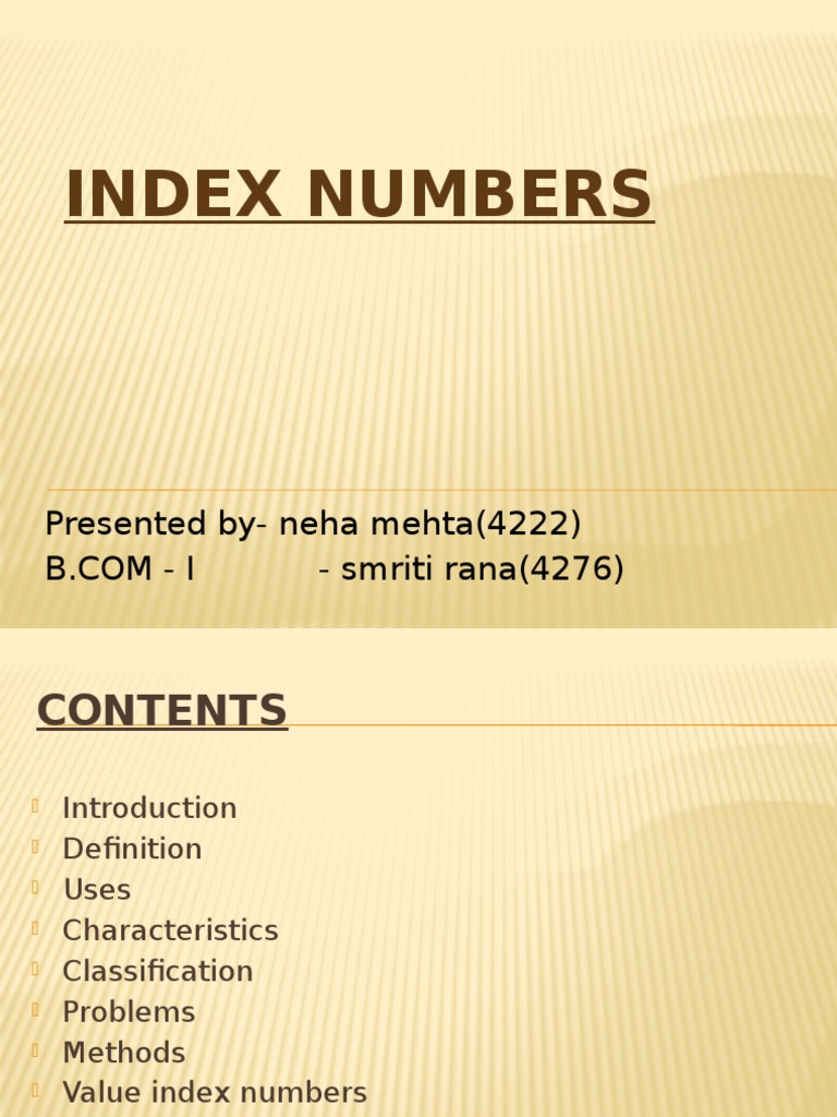 INDEX NUMBERS (Statistics Project) | PDF | Price Indices | Index ...