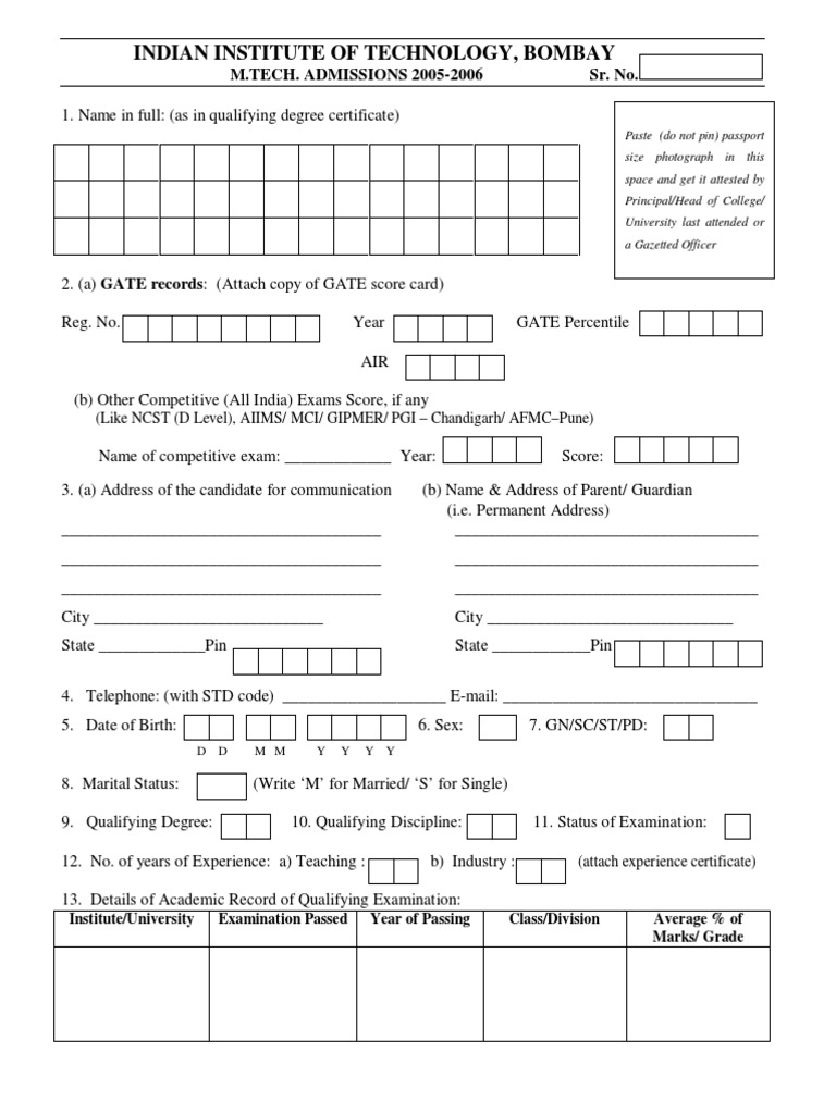 Indian Institute of Technology, Bombay: M.Tech. Admissions 2005-2006 Sr ...