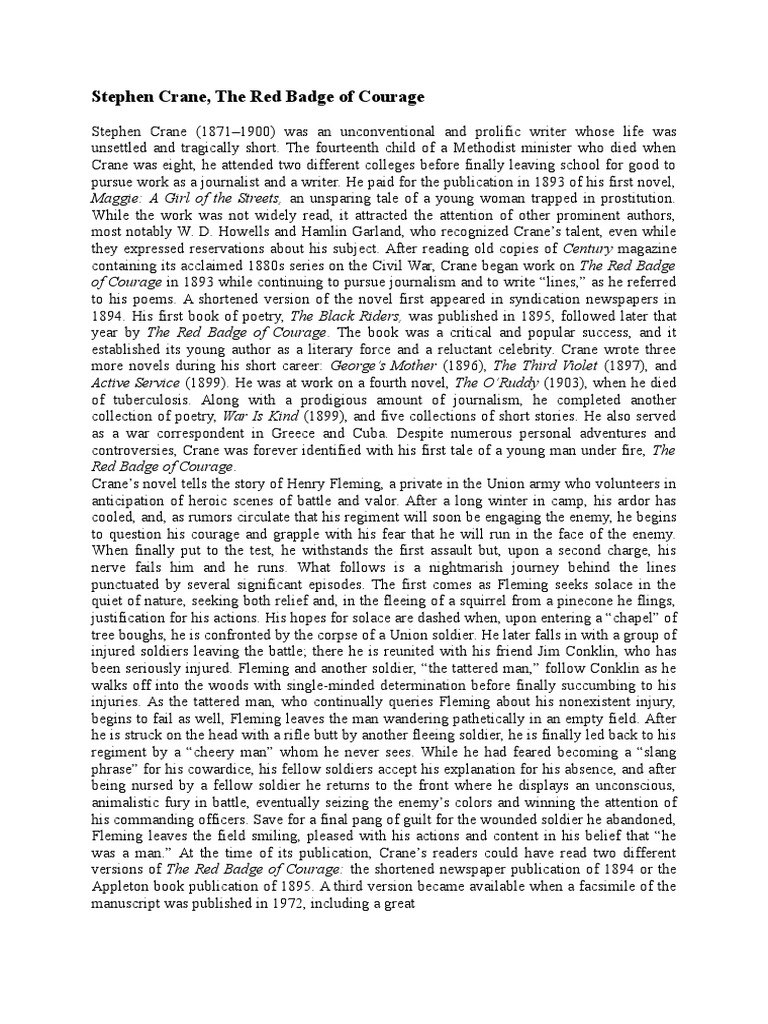 Stephen Crane, The Red Badge of Courage | PDF | Stephen Crane | The Red ...