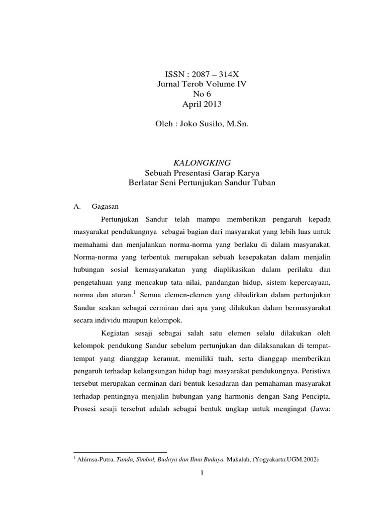 "Kalongking: Seni Sandur Tuban" | PDF