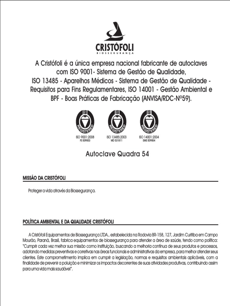 Cristofoli Autoclave | PDF | Esterilização (Microbiologia) | Temperatura