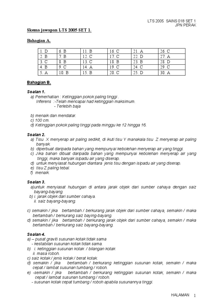 Skema Sains Upsr Set 1 | PDF