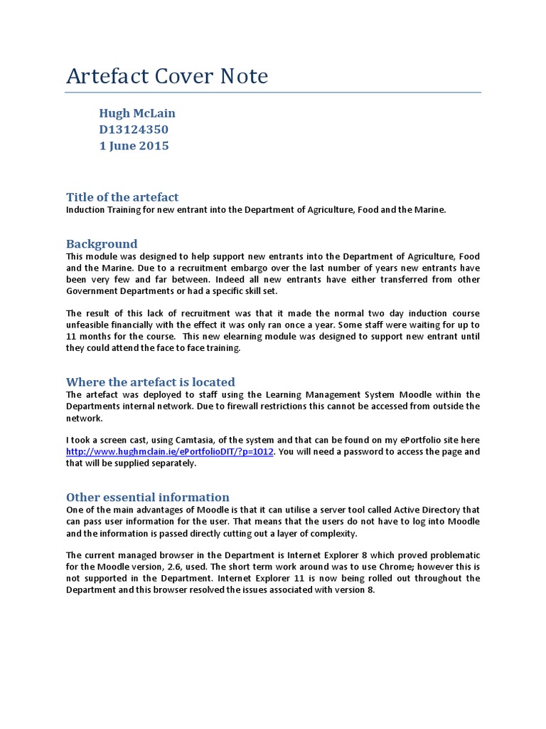 Artefact Cover Note | PDF | Business | Computers