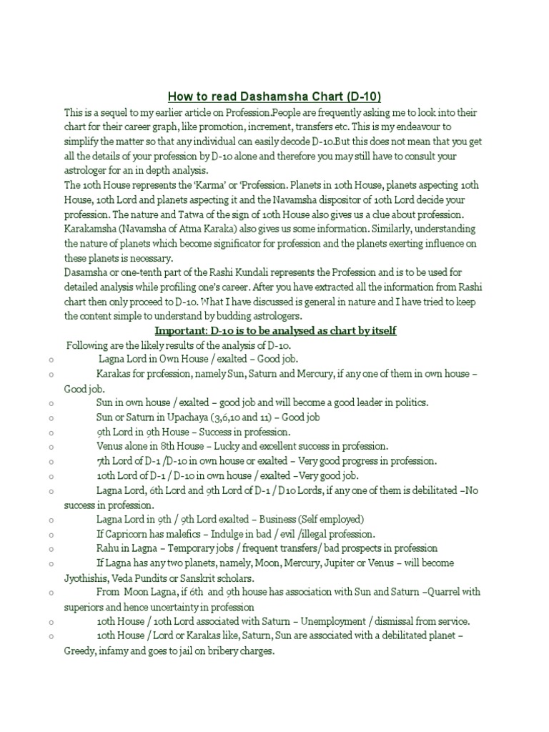 How To Read Dashamsha Chart | PDF | Astrology | Esoteric Cosmology