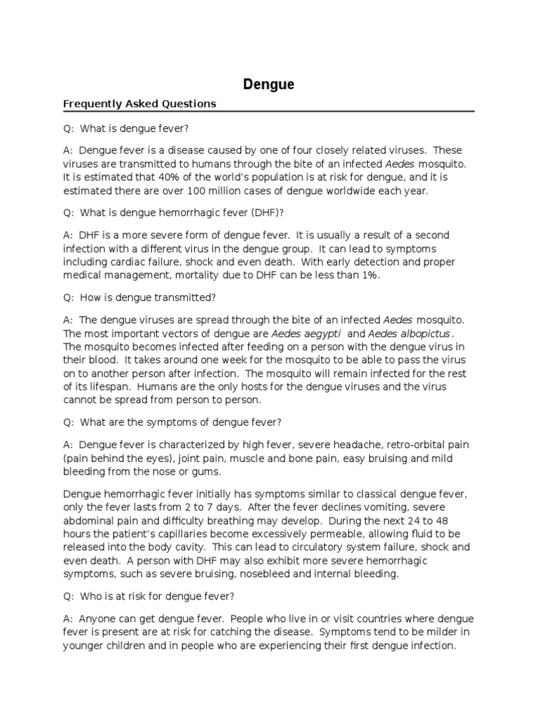Dengue: Frequently Asked Questions | PDF | Mosquito | Rtt