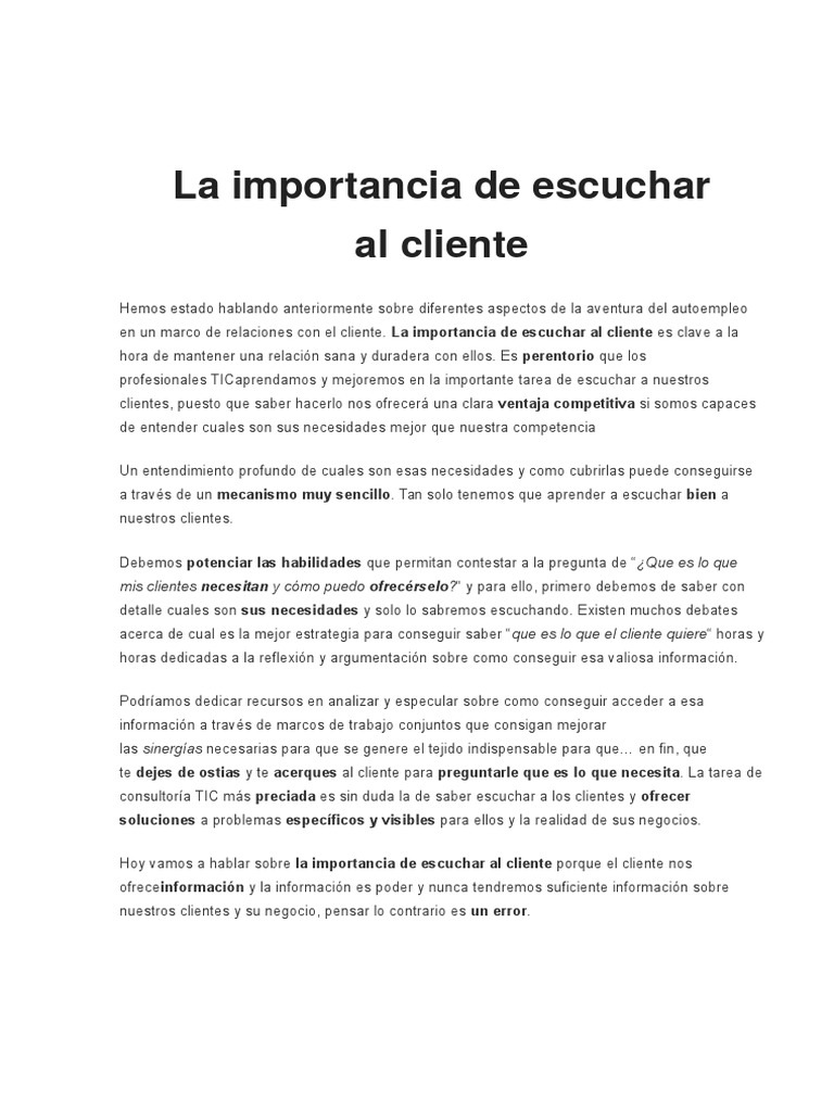 La Importancia de Escuchar Al Cliente | PDF | Cliente | Competitividad