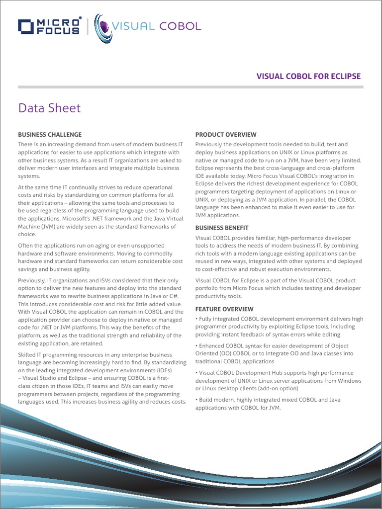 Visual Cobol For Eclipse Data Sheet Visual Cobol For Eclipse Tcm6 200072 Pdf Pdf Eclipse