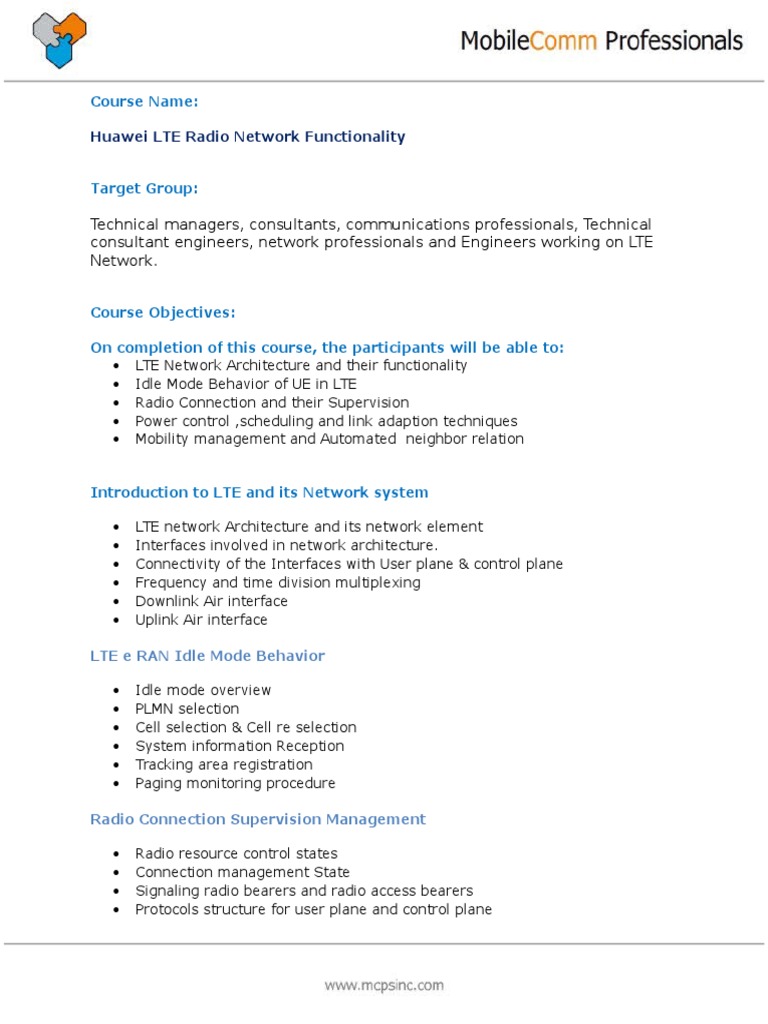 Huawei LTE Radio Network Functionality | PDF | Lte (Telecommunication) | Scheduling (Computing)