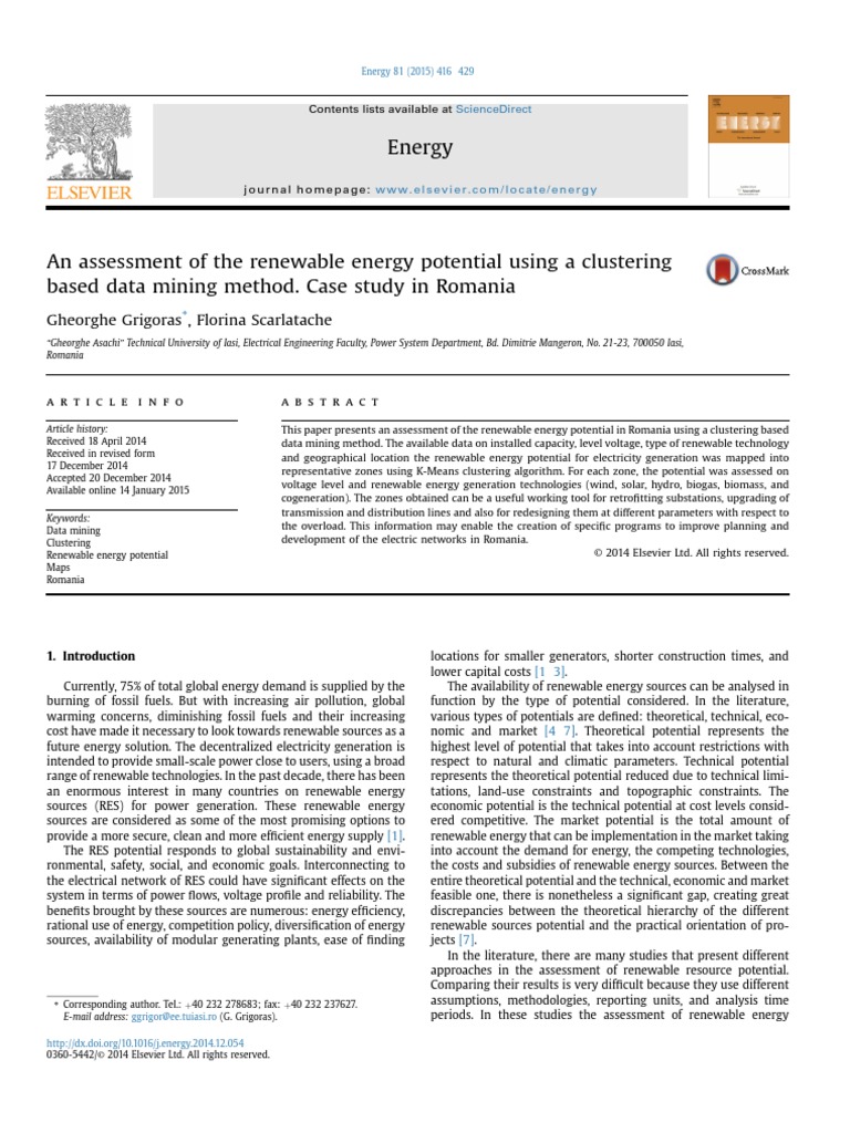 An Assessment of The Renewable Energy Potential Using A Clustering Based Data Mining Method ...