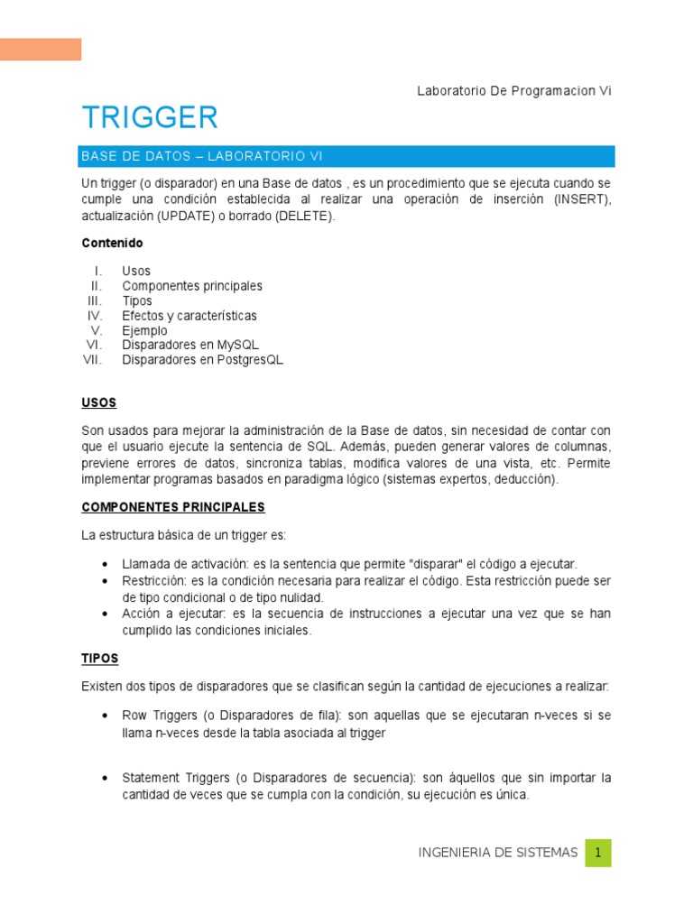 Investigacion Trigger | PDF | SQL | Software de gestión de datos