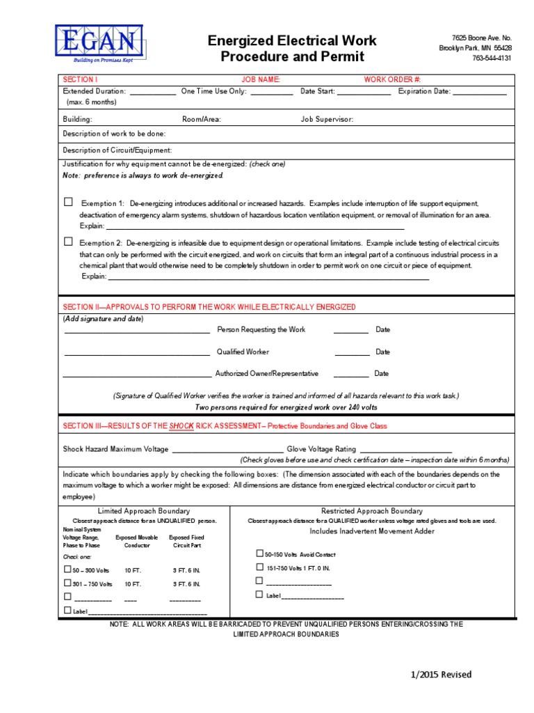 Energized Electrical Work Permit | PDF | Personal Protective Equipment | Safety