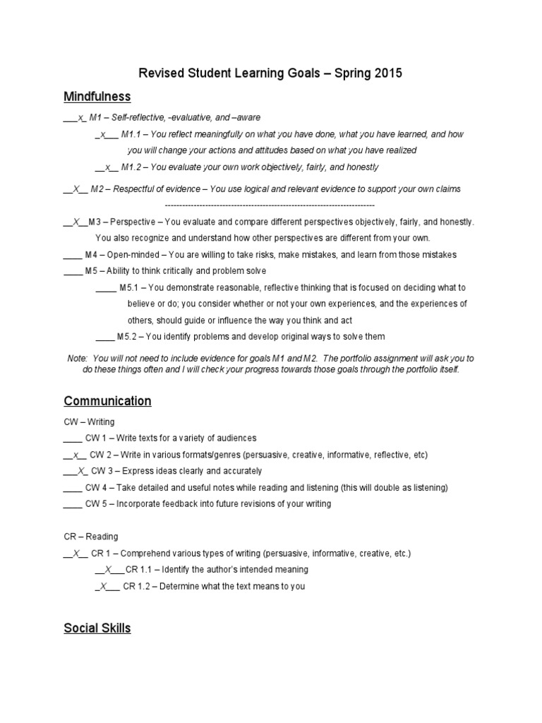 Revised Student Learning Goals 2015 | PDF