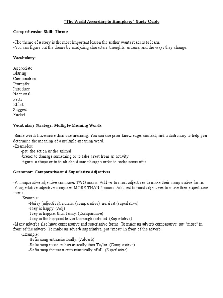 Humphrey Study Guide: Themes & Grammar | PDF | Foreign Language Studies