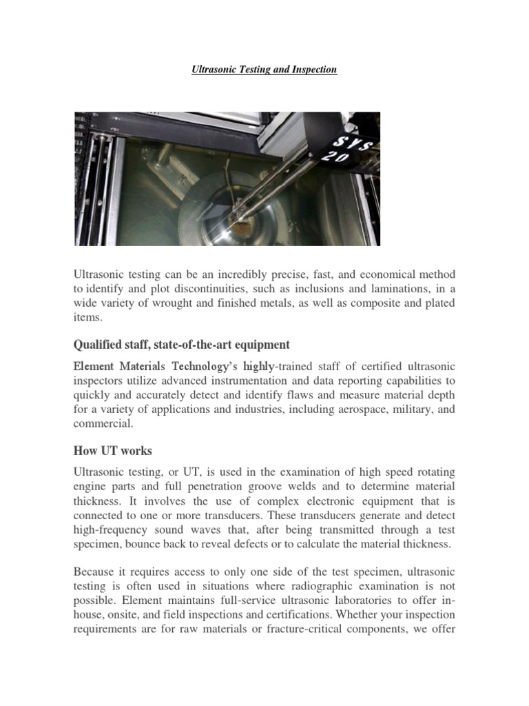 Ultrasonic Testing and Inspection | PDF