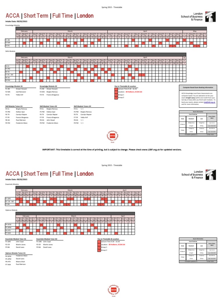 ACCA Full-Time Timetable 2015 | PDF | Tests | Standardized Tests