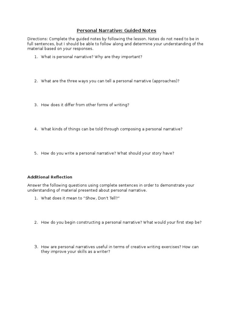 Personal Narrative Handout | PDF