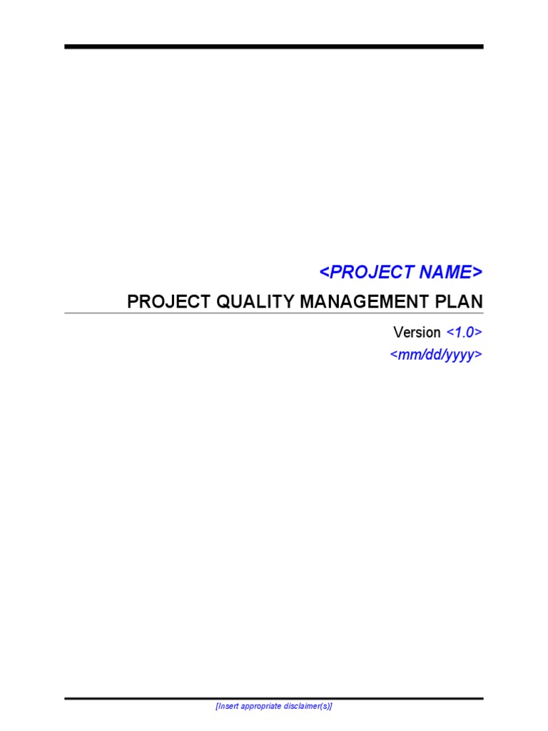 Quality Management Plan Template | PDF | Quality Management | Quality ...