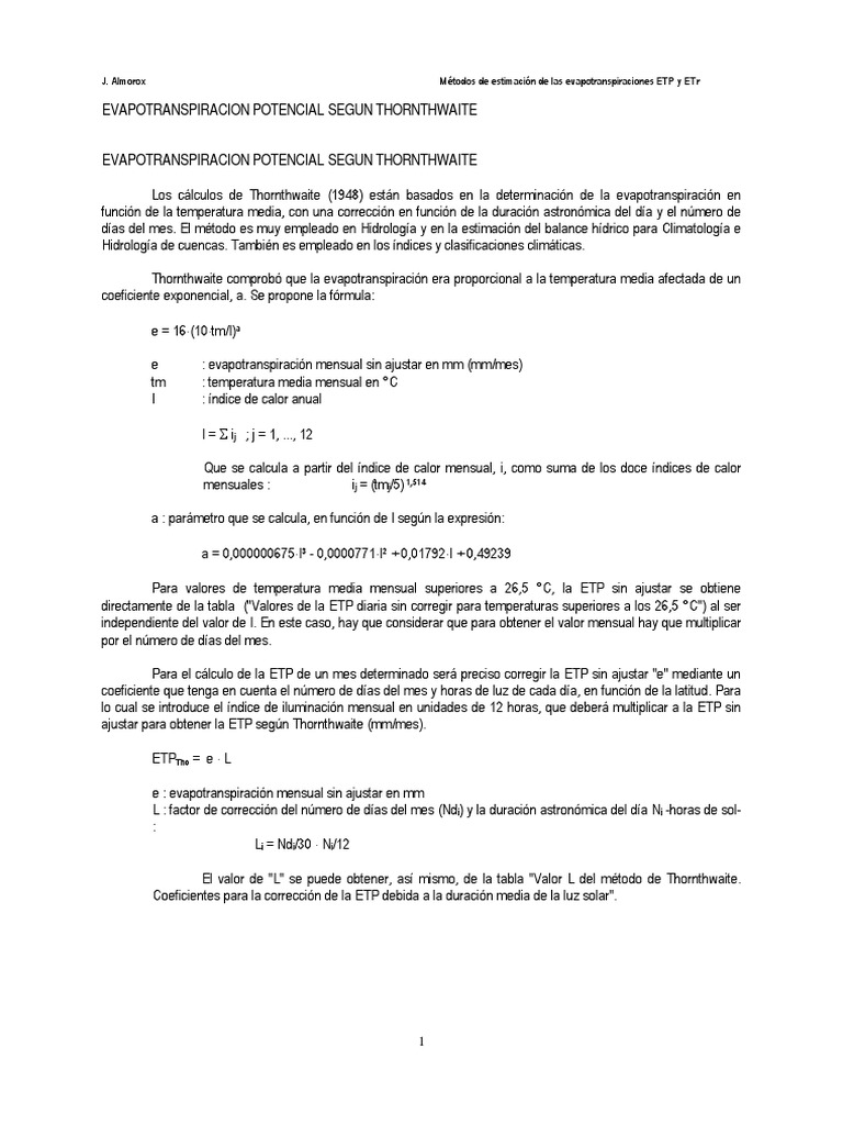 Método Thornthwaite | PDF | Evapotranspiración | Administracion del Agua