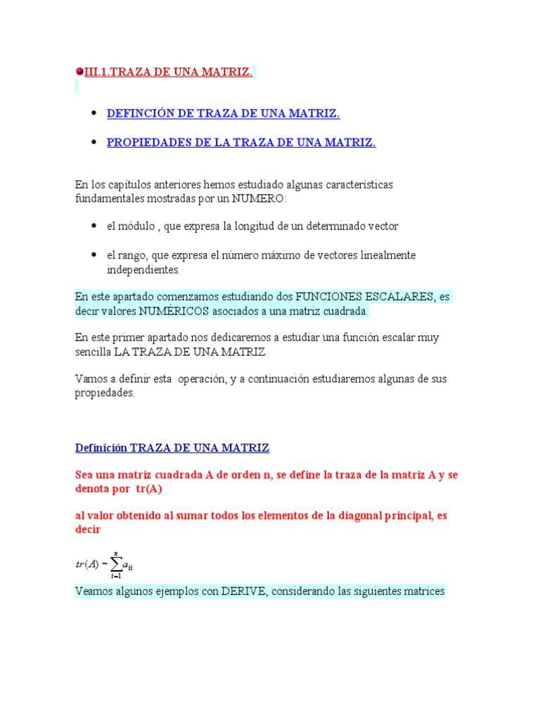 Traza de Una Matriz | PDF | Matriz (Matemáticas) | Espacio vectorial