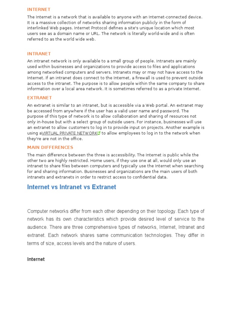 Internet Vs Intranet | PDF | Computer Network | Internet