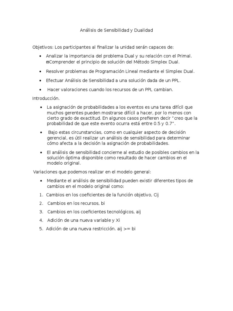 Dualidad y Sensibilidad en PL | PDF | Programación lineal | Enseñanza de matemática