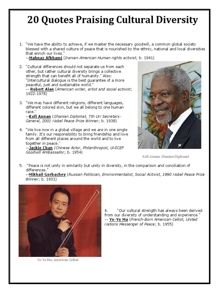 20 Quotes Praising Cultural Diversity | PDF | Multiculturalism | Peace