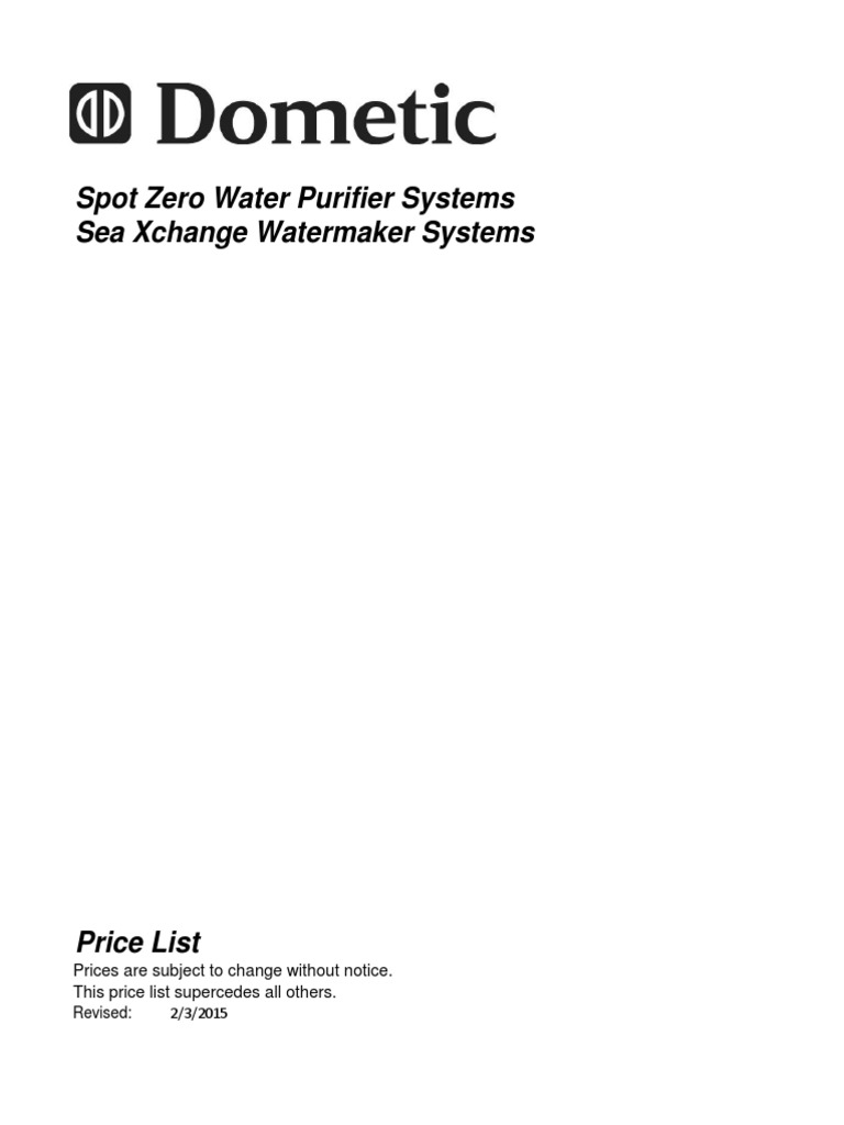 Spot Zero Water Purifier Pricing Guide | PDF | Manufactured Goods | Water
