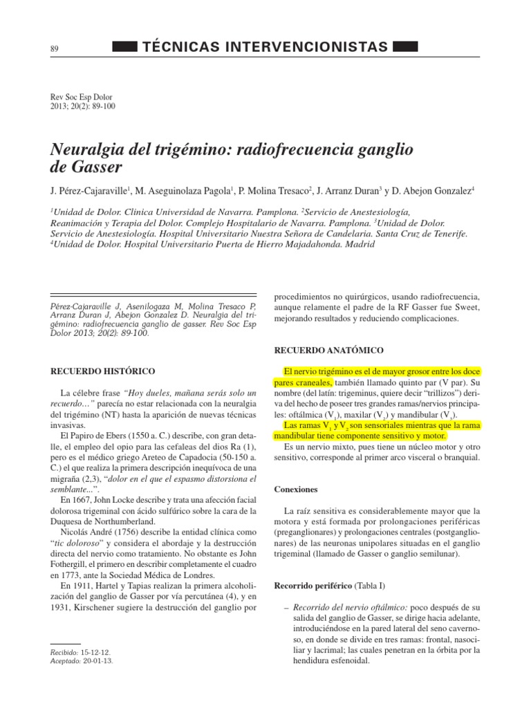 Neuralgia Del Trigémino-Termocoagulación Del Ganglio de Gasser | PDF ...