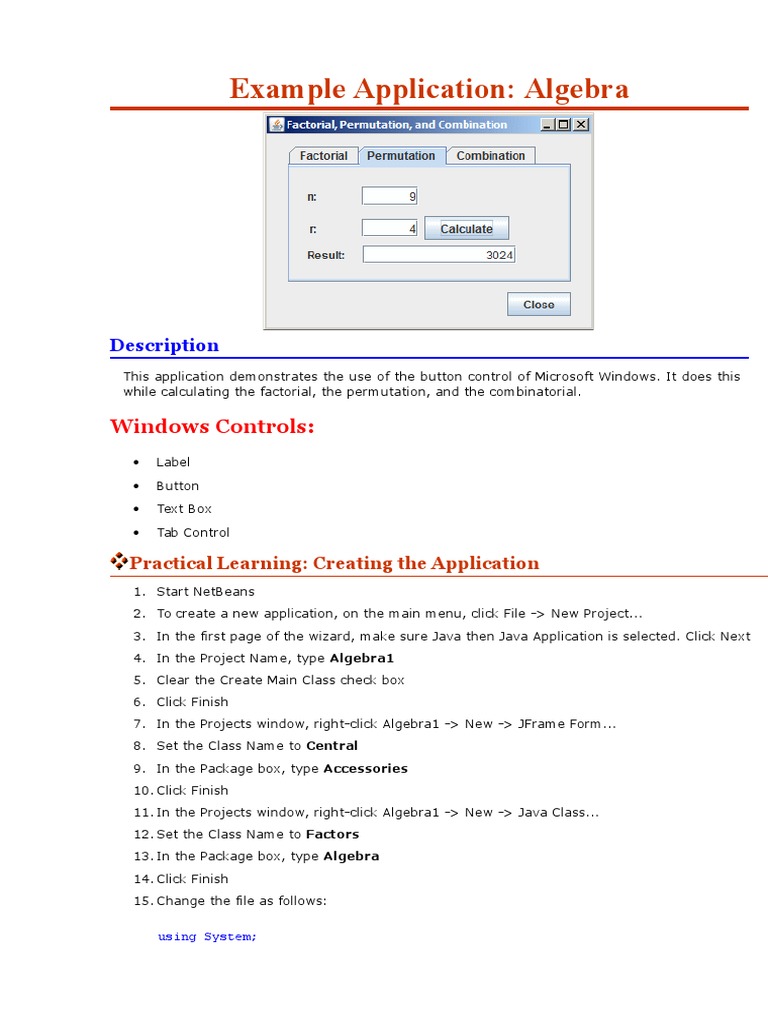Algebra App Factorial Permutation Combination | PDF | Java (Programming Language) | Areas Of ...